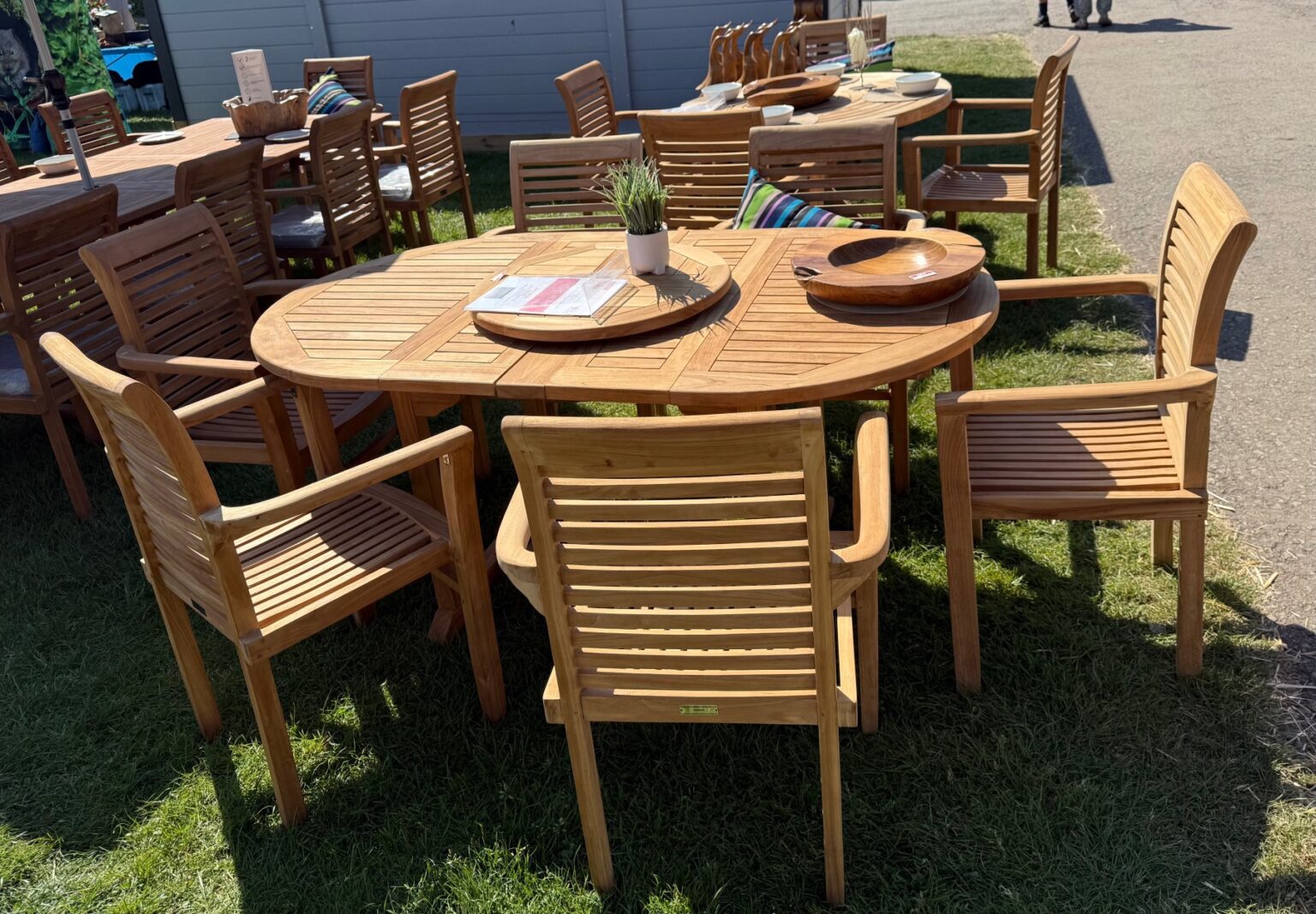 Double Extending Teak Table and 6 Stacking Chairs - Teak Garden ...